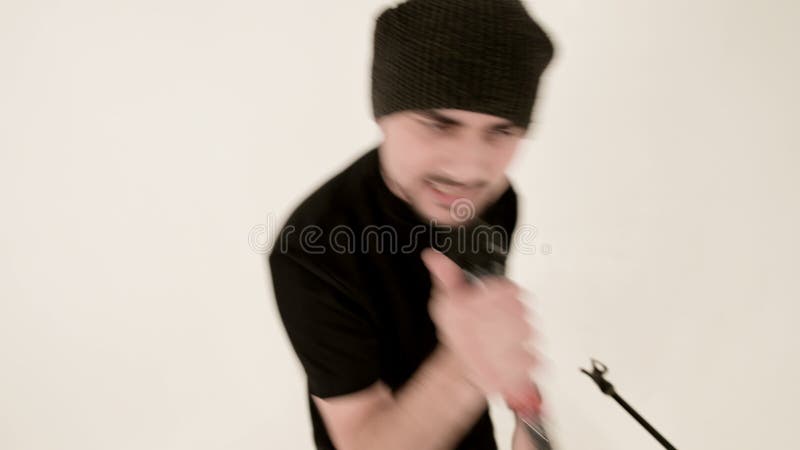 Frontman Vocalist Rock Pop with a Stylish Beard in Black Clothes and a ...