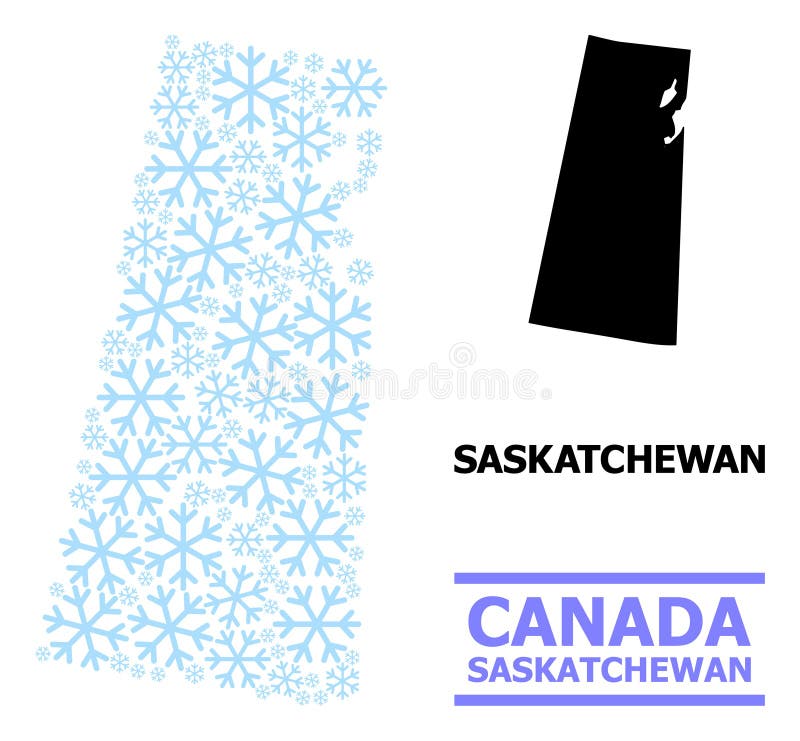 Frost Composition Map of Saskatchewan Province with Snow Flakes Stock ...