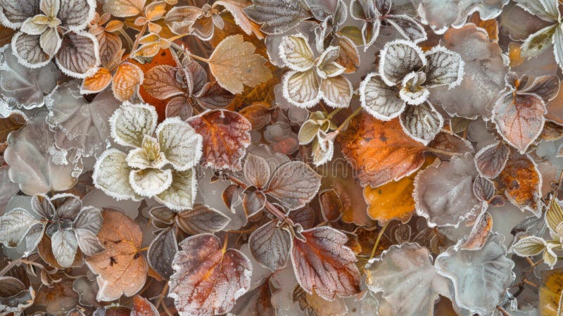 Frost-Covered Autumn Leaves in Crisp Morning Light Stock Photo - Image ...