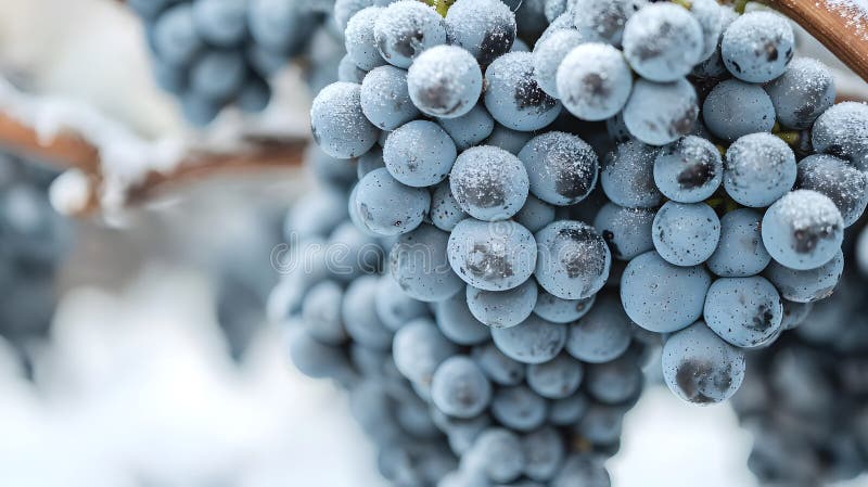 Frost-covered Blue Grapes on Vine in Winter Stock Image - Image of cold ...