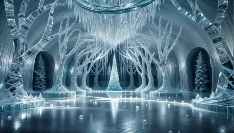 Frost Covered Crystal Forest in a Cavernous Palace with Ethereal ...
