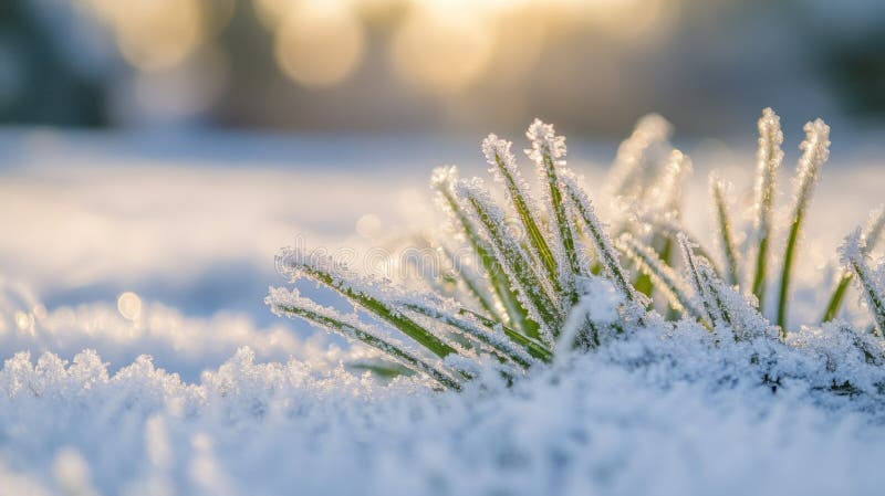 Frost Covered Grass Blades in Winter Sunlight Stock Illustration ...