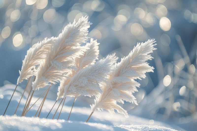 Frost-Covered Pampas Grass Swaying in Winter Sunlight Stock Photo ...