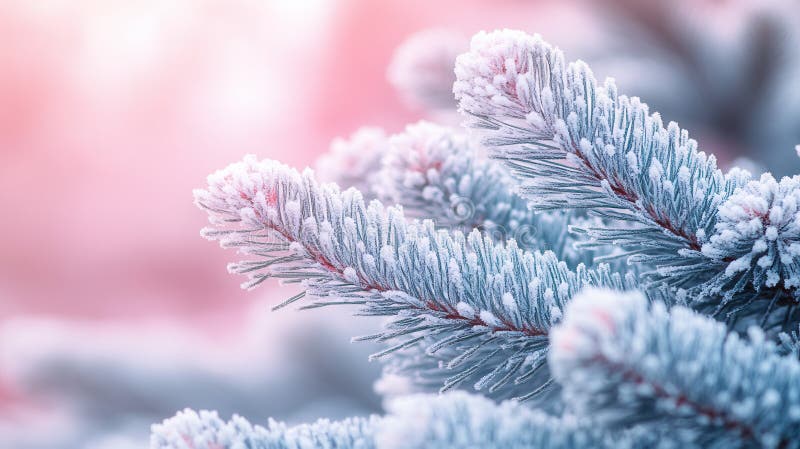 Frost-covered Pine Branches Glistening in Soft Winter Light during a ...