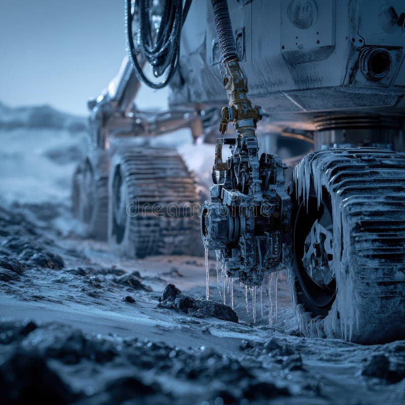 Frost-Covered Robot on Icy Terrain in Deep Space Environment Stock ...