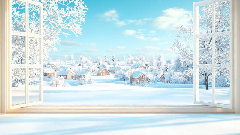 Frost-covered Window Scene, Snow-covered Village View, Papercut Effect ...