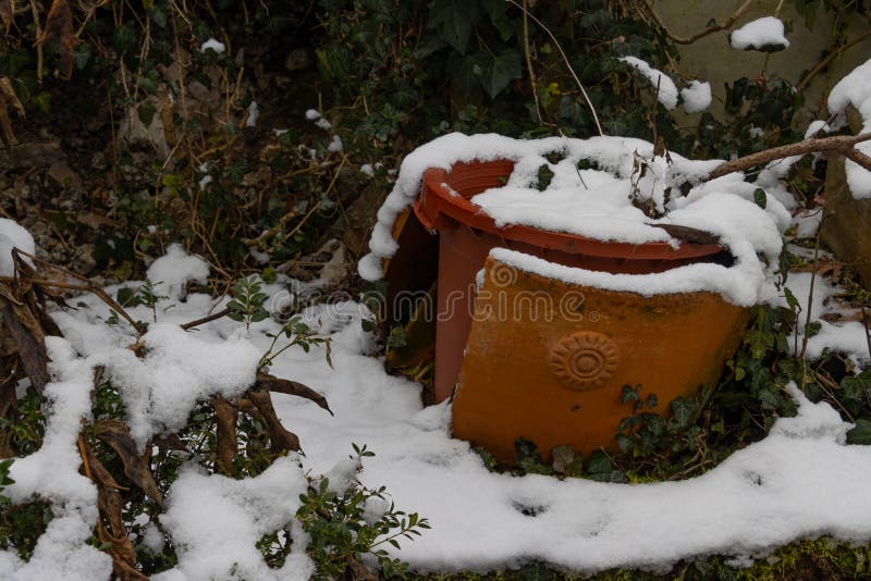Frost Damage of a Terracotta Pot in Winter Stock Photo - Image of ...