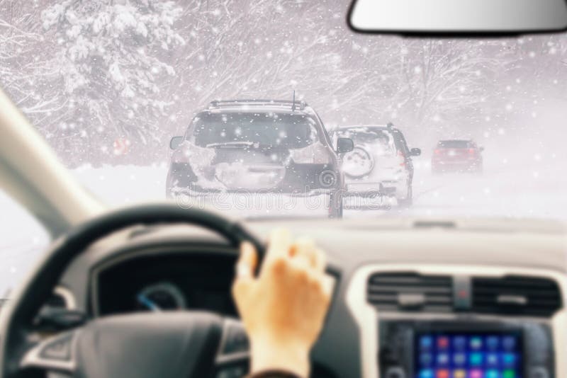 Frost Driving. the Winter Weather on the Way - Falling Snow Stock Photo ...