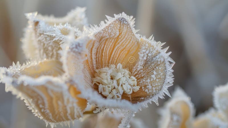 Frost Flowers Encasing a Leaf Creating a Beautiful Contrast of Textures ...