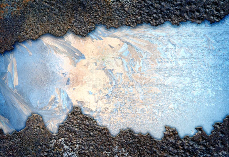 Frost in the Frame of Rusty Metal Stock Image - Image of iron, cold ...