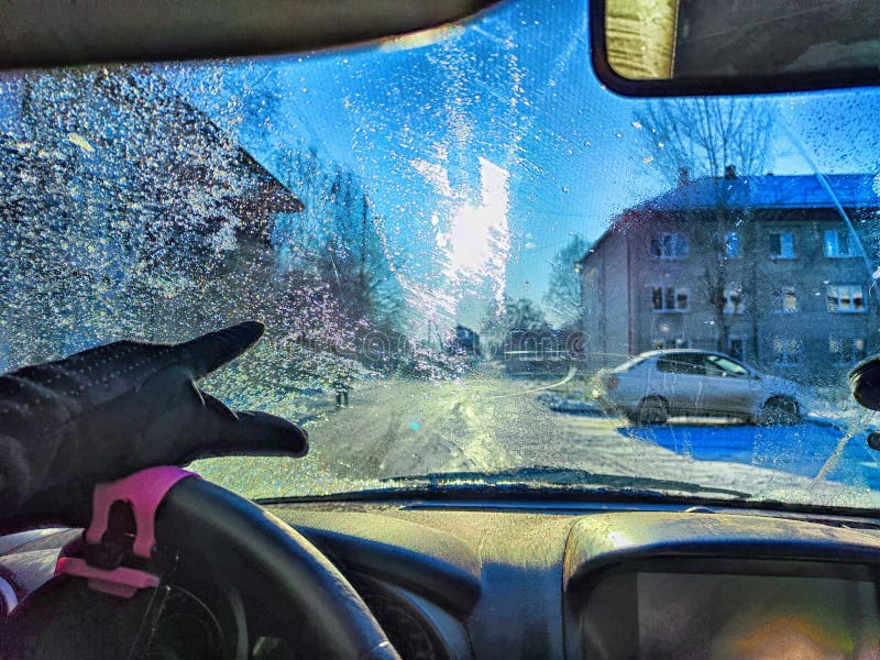 Frost on the Glass. Poor Visibility. Difficulties and Dangers of ...