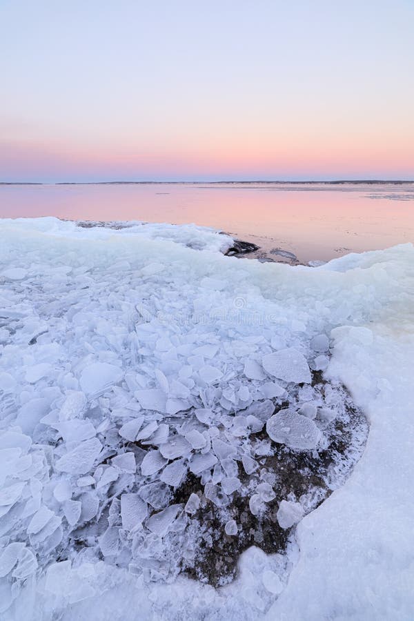 Frost Ice Blocks in Lake Shore Rock at Dusk Stock Image - Image of ...
