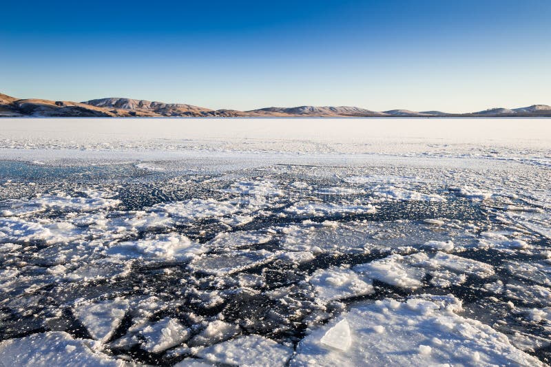 Frost and ice on the lake stock photo. Image of hoar - 46574154