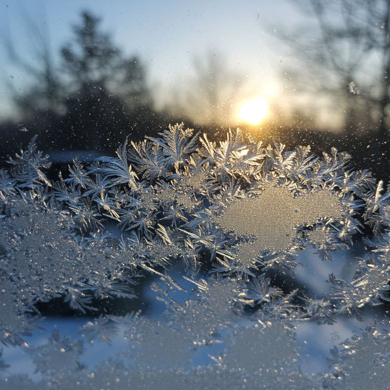 Frost Patterns Cover a Window, Resembling Delicate Fern-like Structures ...