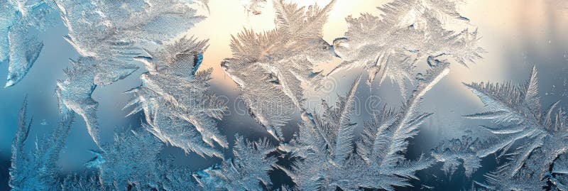 Frost Patterns Create Intricate Designs on a Cold Window Illuminated by ...