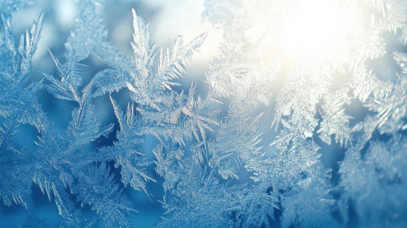 Frost Patterns Create Intricate Designs on a Cold Window with Soft ...