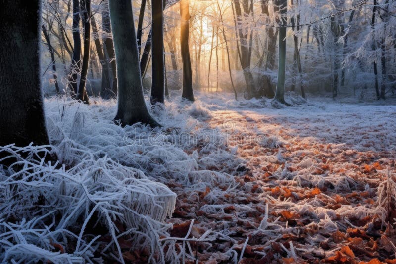 Frost Patterns on Fallen Leaves on Forest Ground Stock Illustration ...