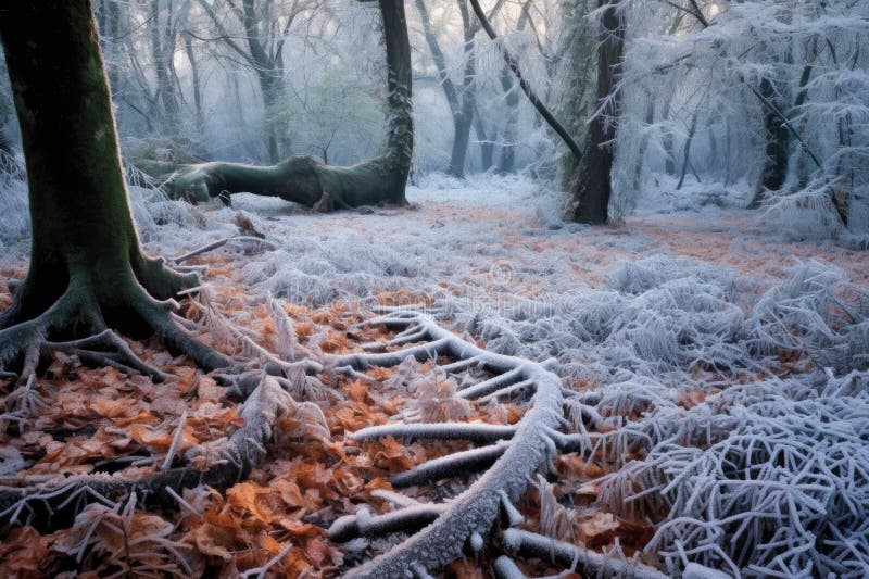 Frost Patterns on Fallen Leaves on Forest Ground Stock Image - Image of ...