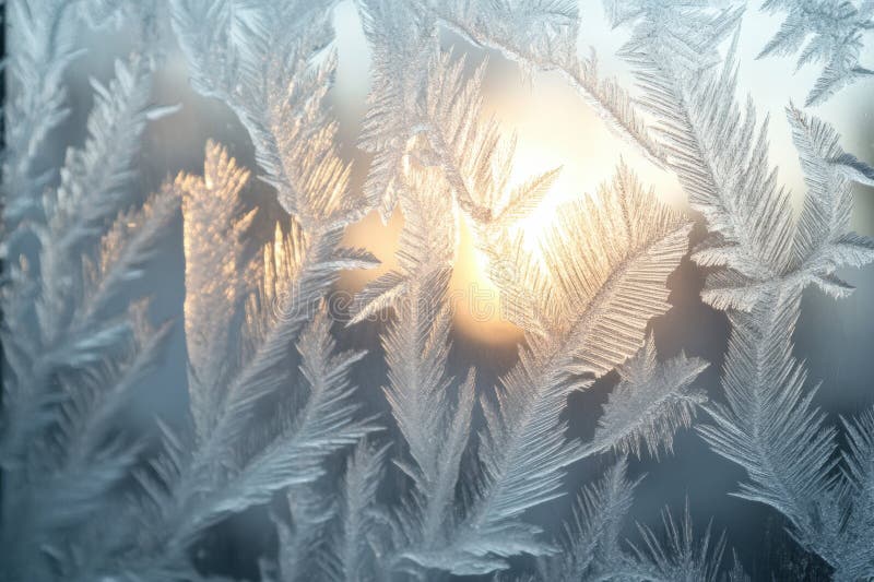 Frost Patterns on Window Glass Reveal Intricate Icy Designs with Sunlight Streaming through at ...