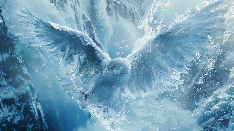 Frost Phoenix a Creature of Ice and Snow Reborn from a Glacier Soaring ...