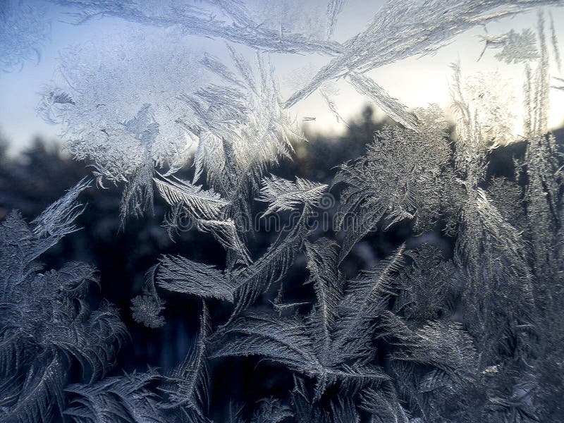 Frost Texture on Window Glass. Beautiful Abstract Light Pattern of ...