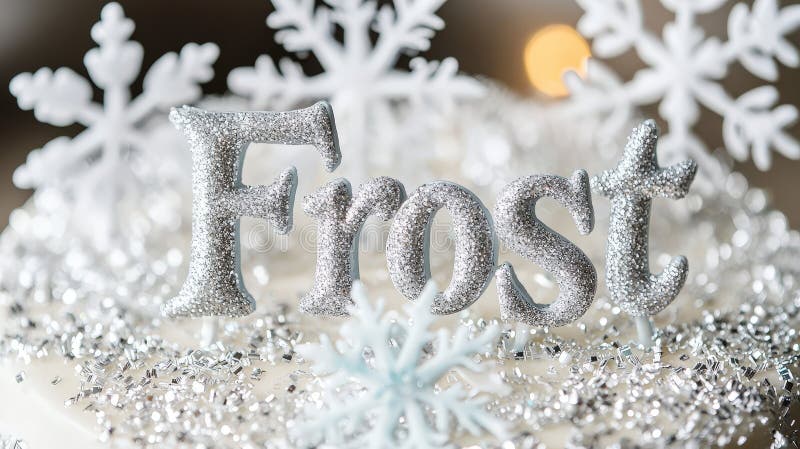 Frost-Themed Cake with Glittering Silver Decorations Stock Image ...
