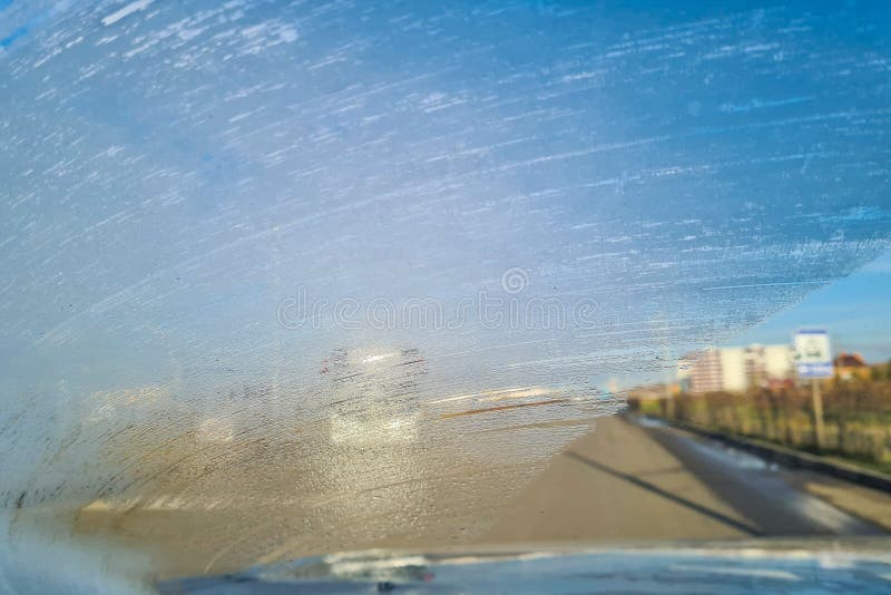 Poor Visibility through Wet Windscreen while Driving Car on Street in ...