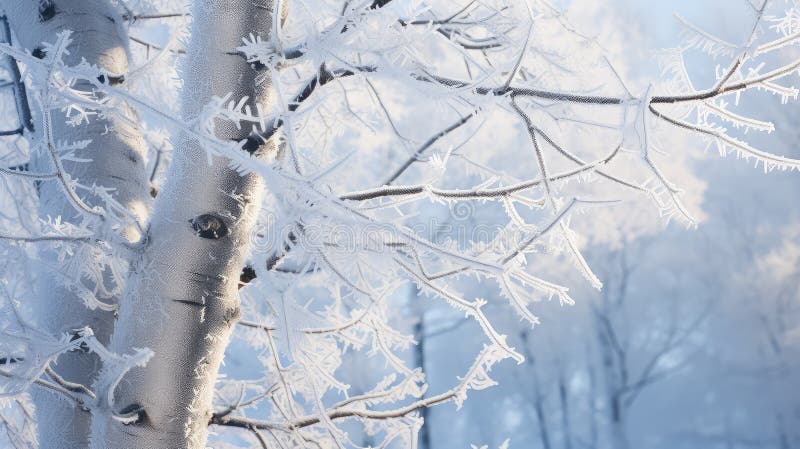 Frost winter birch tree stock illustration. Illustration of morning ...