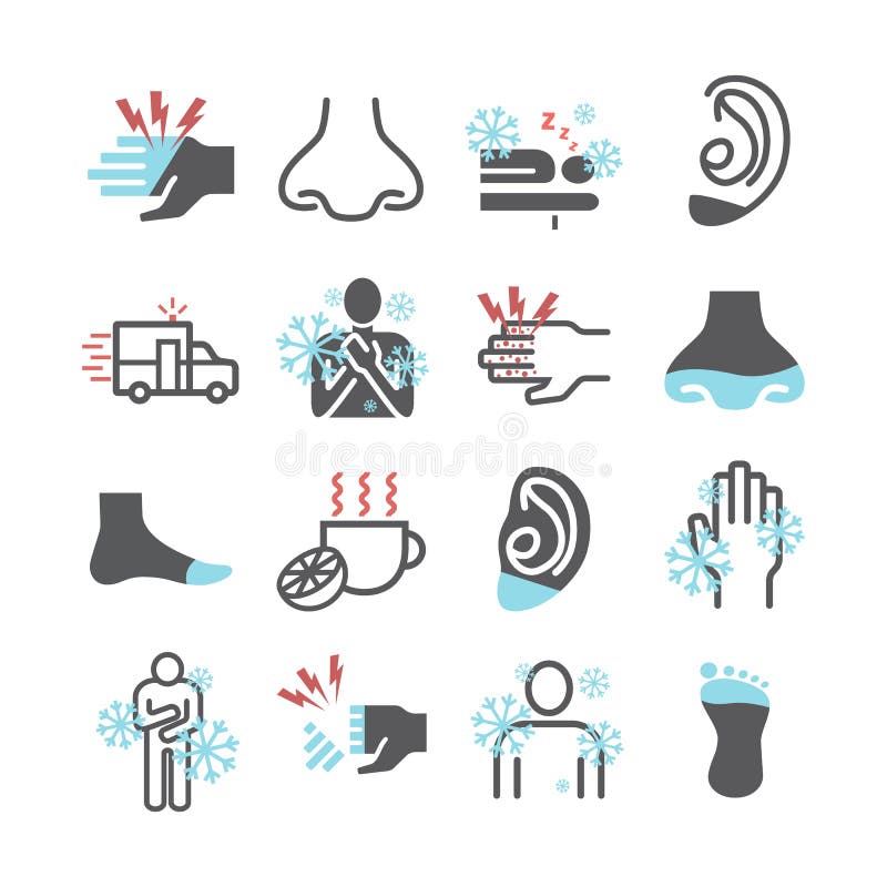 Frostbite. Symptoms, Line Icons Set. Vector Signs for Web Graphics ...