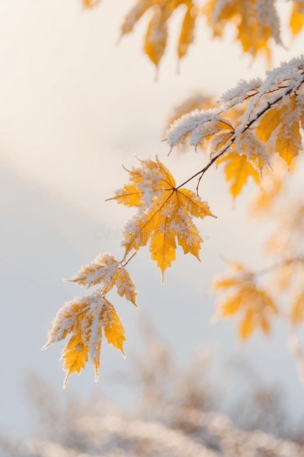 Frosted Autumn Leaves in Golden Sunlight. Stock Photo - Image of ...