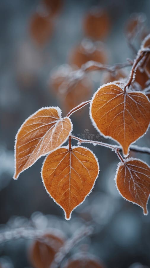 Frosted Autumn Leaves in a Winter Wonderland. Stock Photo - Image of ...