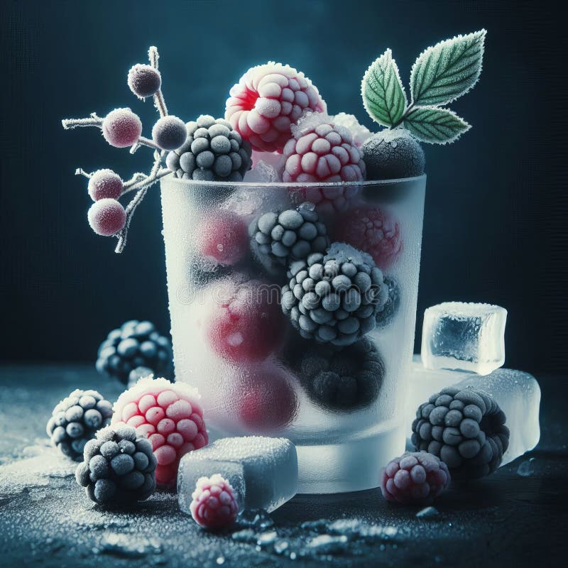 Frosted Berries in a Glass with Ice Cubes Stock Photo - Image of ...