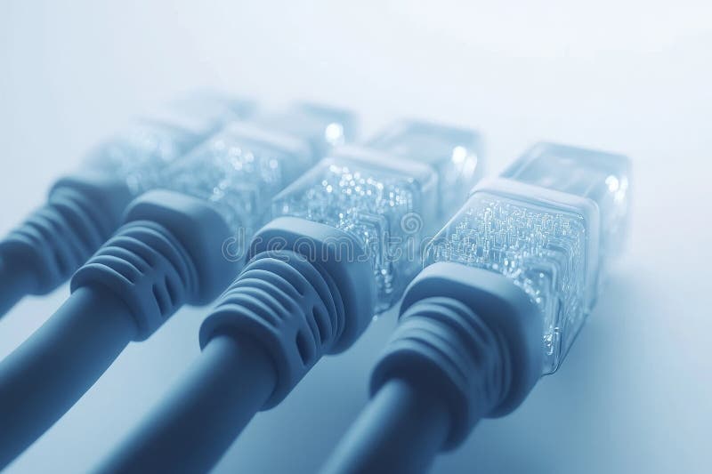 Frosted Blue Network Cables with Transparent Connectors Plugged into a ...