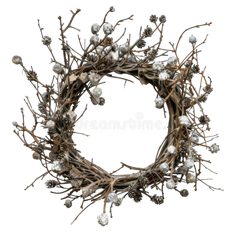 Frosted Branch Wreath with White Berries and Pinecones Stock Image ...
