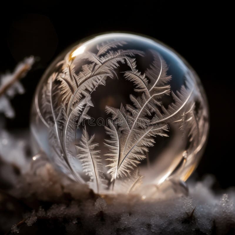 Frosted Bubble with Intricate Ice Crystal Patterns Stock Image - Image ...