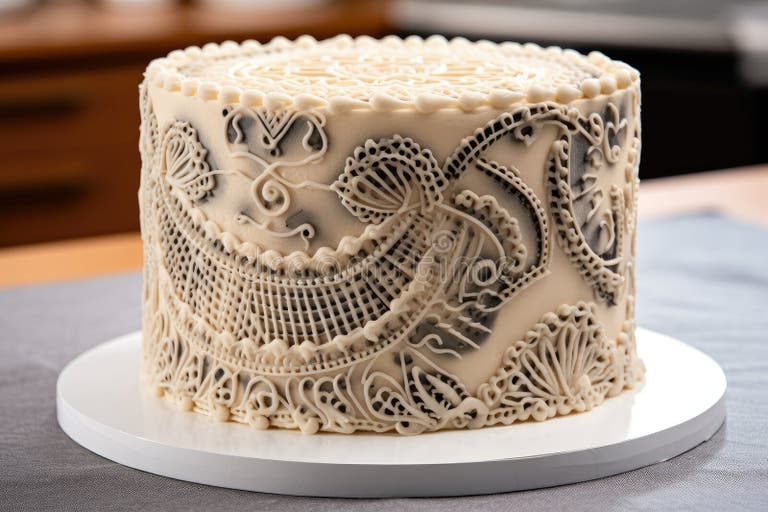 Frosted Cake with Intricate Patterns and Designs Piped on Top Stock ...