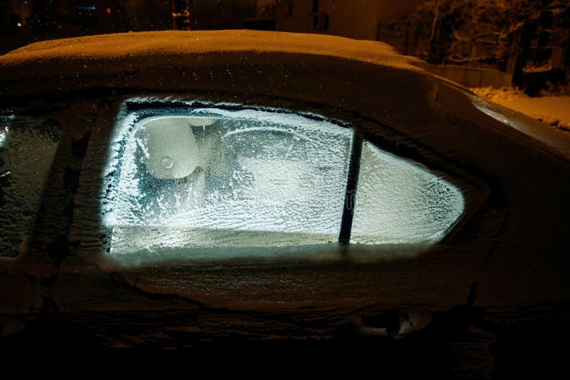 Frosted Car Window with Interior Light Stock Photo - Image of outdoors ...