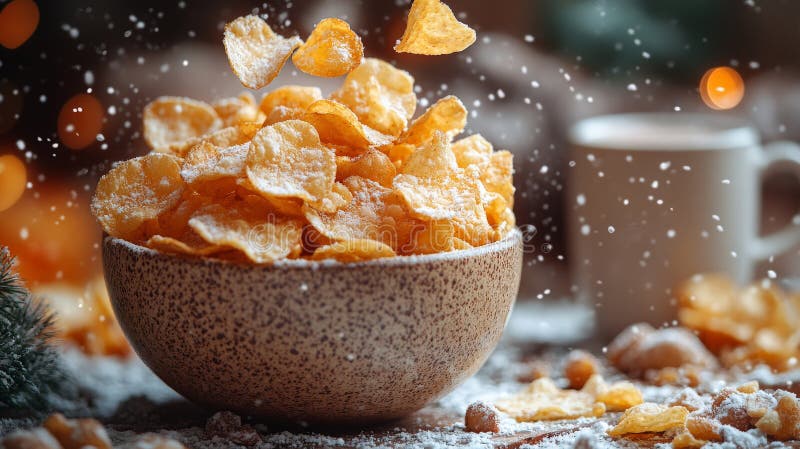 Frosted Cereal Bowl with Falling Flakes Stock Illustration ...