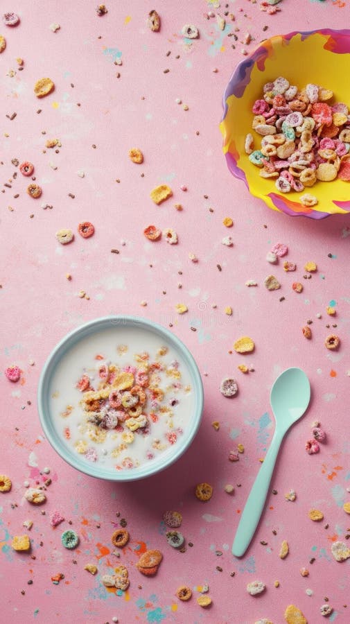 Frosted Cereal Scattered on Pink Surface Stock Photo - Image of crispy ...