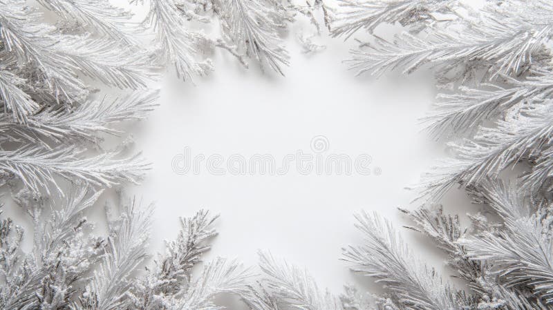 Frosted Evergreen Branches Frame a Blank White Space Stock Illustration ...