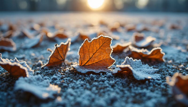 Frosted Fallen Leaves on Ground with Sunlight Stock Illustration - Illustration of brown, depth ...
