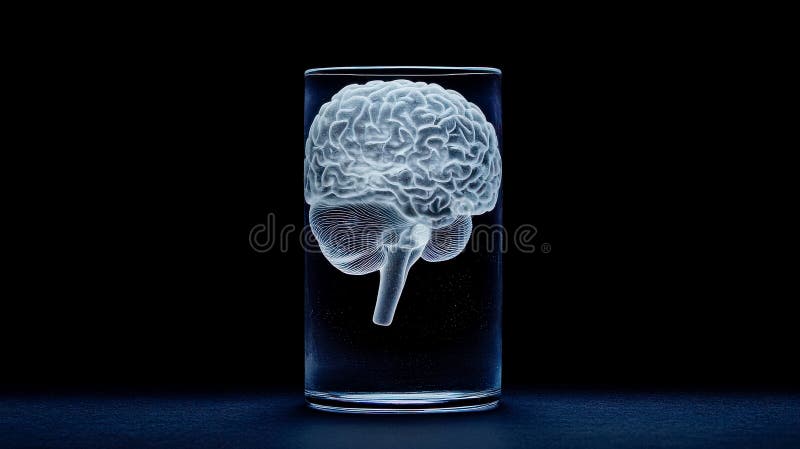 Frosted Glass Cylinder Containing a Human Brain Stock Illustration ...