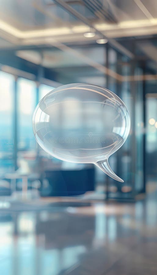 Frosted Glass 3D Speech Bubble in Modern Office Setting for Corporate ...