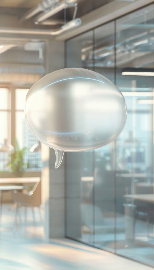 Frosted Glass 3D Speech Bubble in Modern Office Setting for Corporate ...