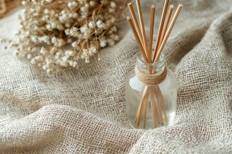 Frosted Glass Diffuser Bottle Wooden Sticks Placed Linen Stock Photos ...