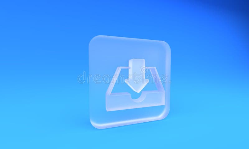 Frosted Glass Download Inbox Icon Isolated on Blue Background. Square Frosted Glass Button Stock ...