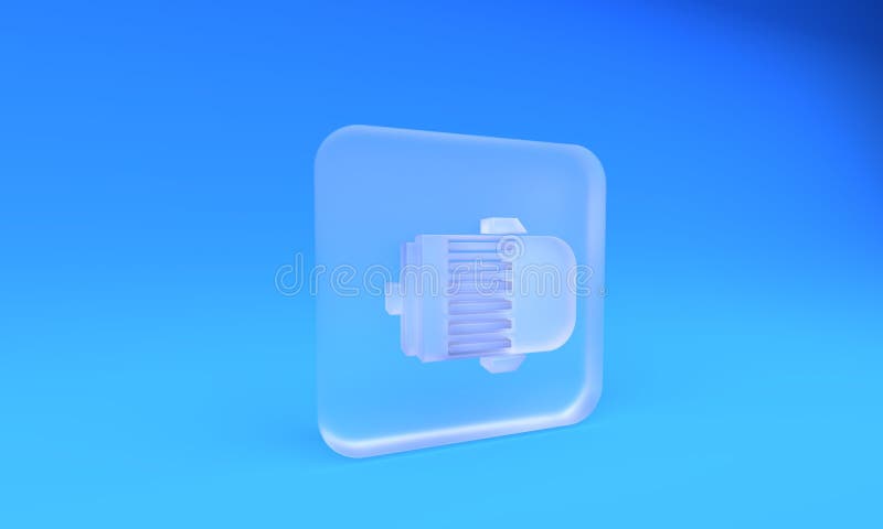 Frosted Glass Electric Engine Icon Isolated on Blue Background. Car ...