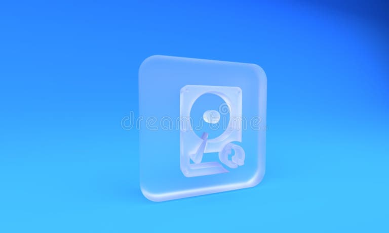 Frosted Glass Hard Disk Drive HDD Sync Refresh Icon Isolated on Blue ...