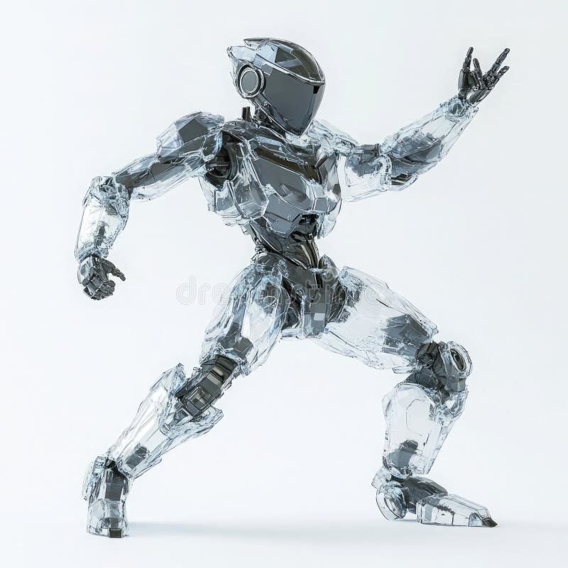 Frosted Glass Humanoid Robot in Dynamic Pose Stock Illustration ...