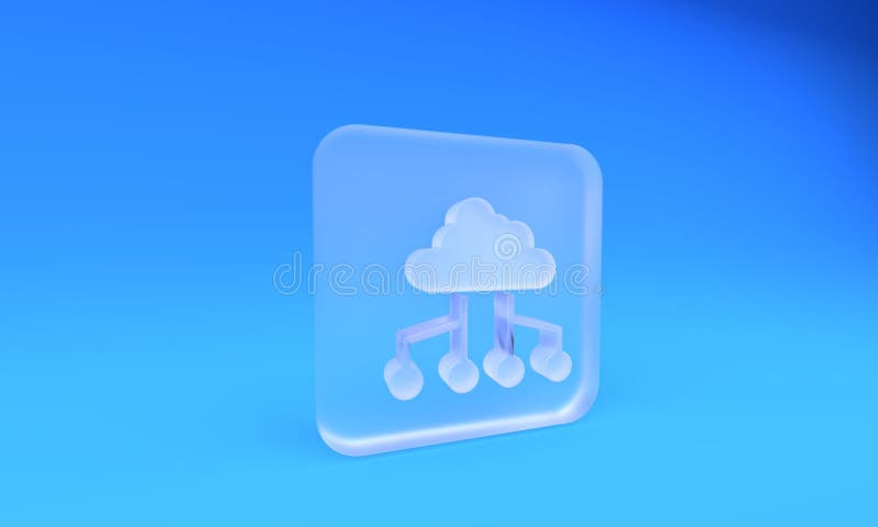 Frosted Glass Network Cloud Connection Icon Isolated on Blue Background ...